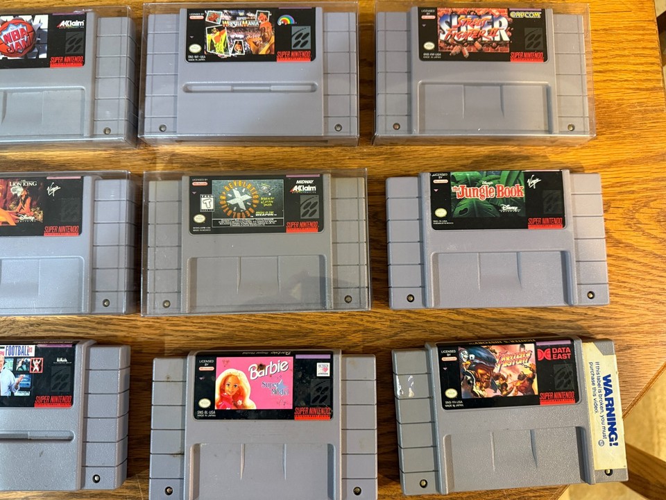 Super Nintendo SNES Video Game Console Bundle 15 Games Earthworm Jim ...