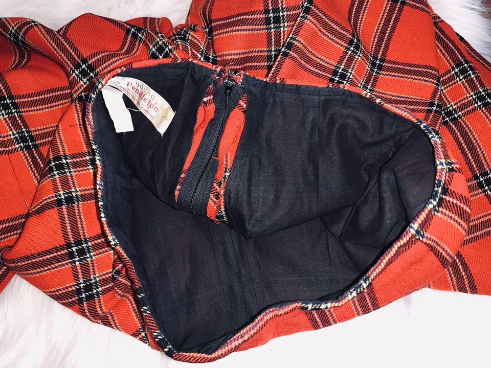 Vtg Young Pendleton Set Skirt Pants Vest Scarf Red Tartan Plaid Wool 9 ...
