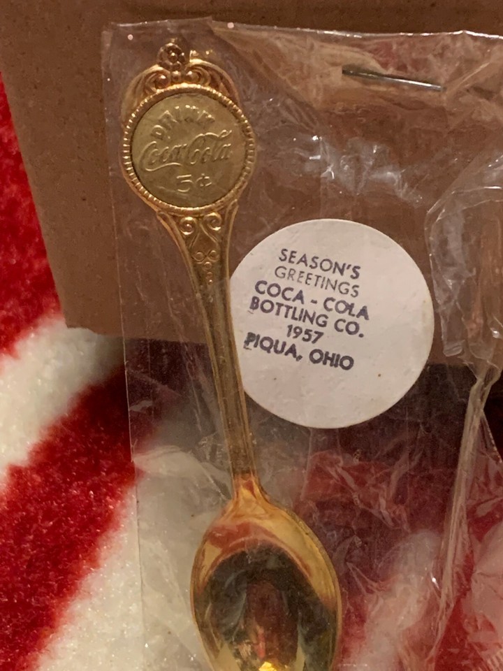 RARE GOLD 1957 DRINK Coca Cola Bottle 5 Cent SPOON Coke LTD Bottling Co ...
