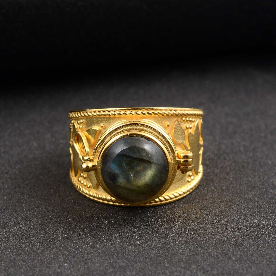 Natural Labradorite poison ring , Gold Labradorite hidden box ring | eBay