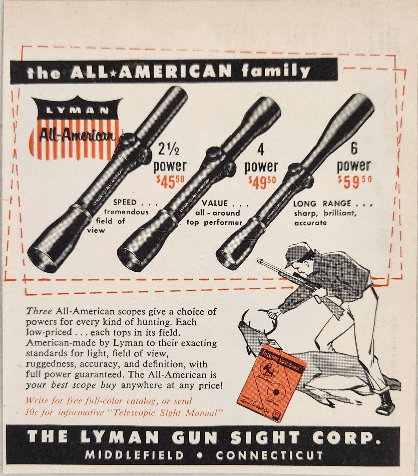 1955 Print Ad Lyman Gun Sight Corp All-American Rifle Scopes ...