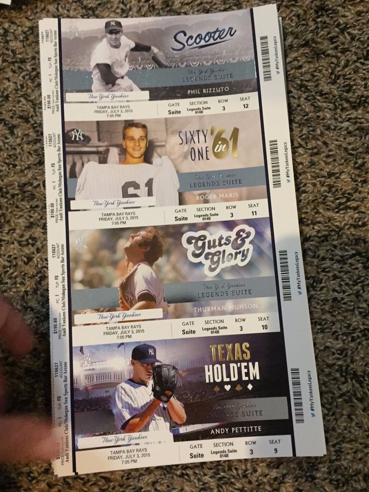 2015 NEW YORK YANKEES VS TAMPA BAY RAYS SUITE TICKET STUB 7/3 THURMAN ...