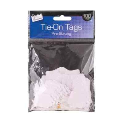100 Pre Strung Tags 25x39mm Tie On Tags White Labels | eBay UK
