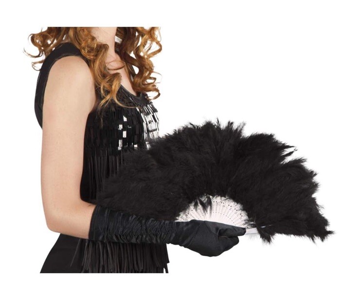 Black Feather Fan 20s Flapper Hand Held Ladies Halloween Fancy Dress ...