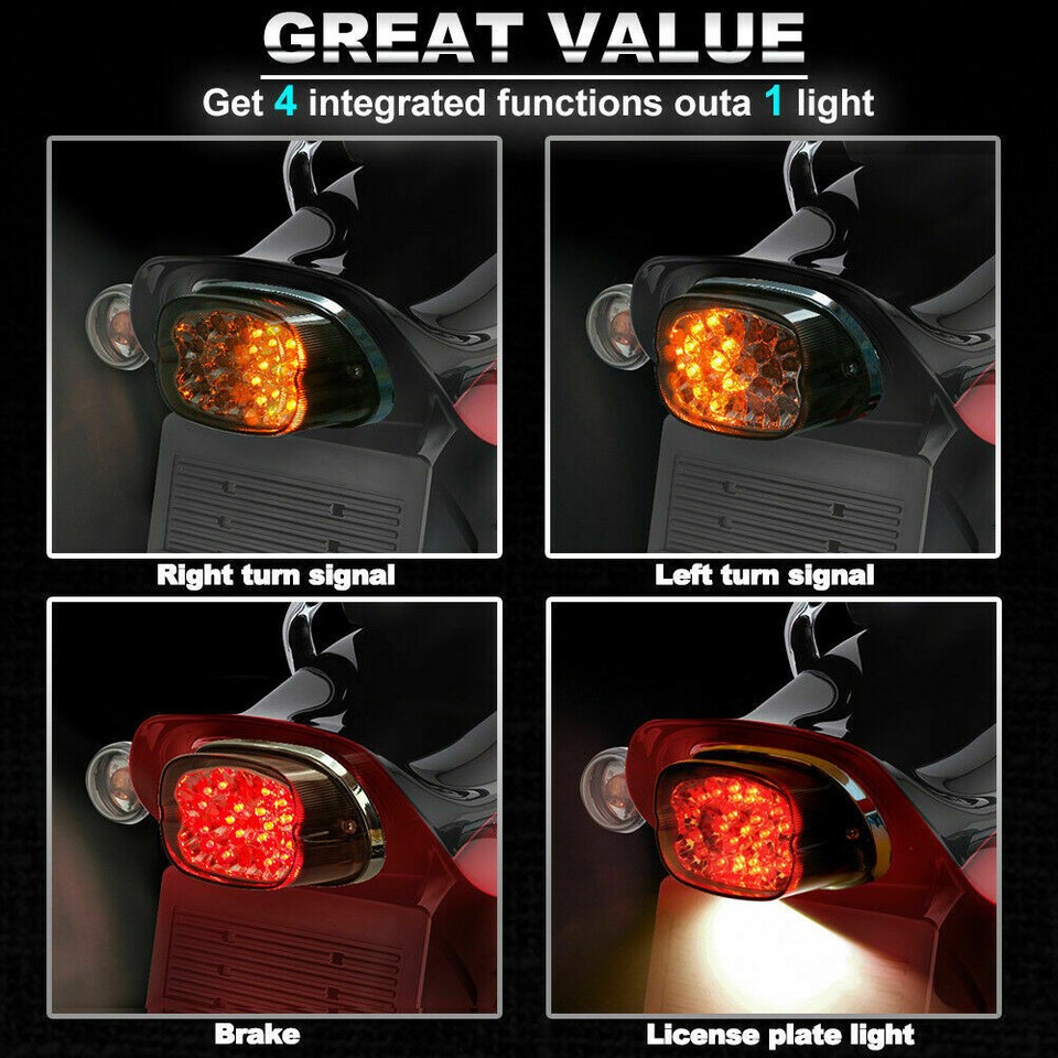 for Harley Tour Road King Electra Glide Dyna FXR Smoke LED Tail Light ...