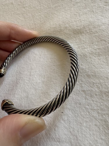 DY David Yurman Sterling Silver 925 14K Gold Onyx 5mm Cable Cuff ...