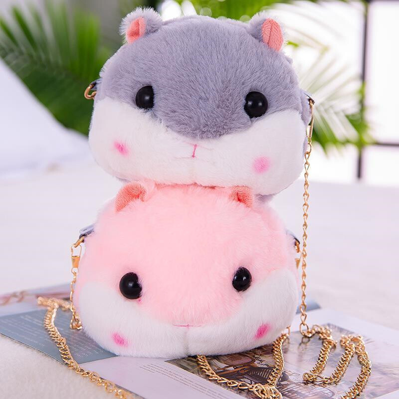 Cute Hamster Messenger Bag Chain Shoulder Bag Plush Doll Coin Purse For ...