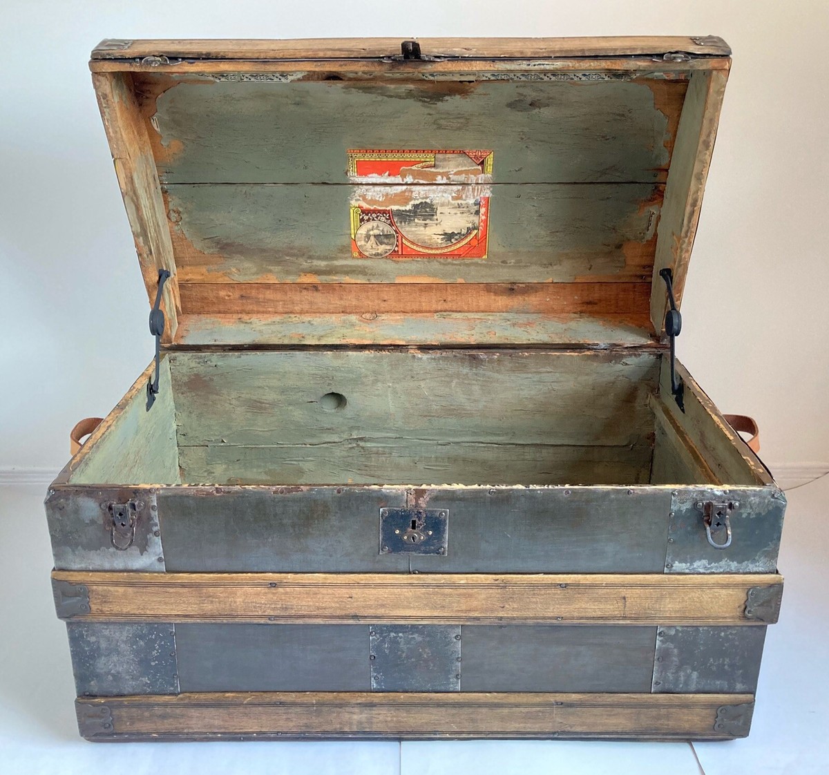 Antique Metal Trunk With Leather Straps SLPR Jackson Wooden Trunk With