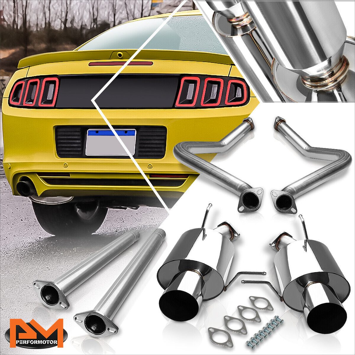 For 11-14 Ford Mustang 3.7 V6 Dual 4"Tip Muffler Performance S.S ...