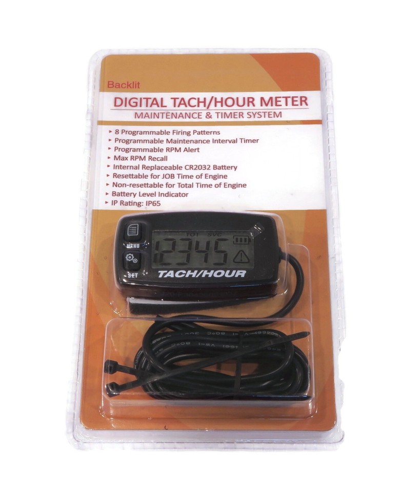 Resettable Backlit Digital Tach Hour Meter for Displaying RPM and Total ...