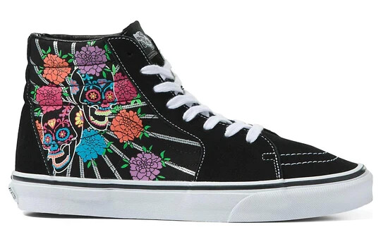 VANS SK8 HI DIA DE LOS MUERTOS LACE-UP MEN SHOES BLACK SKULLS PRINT ...