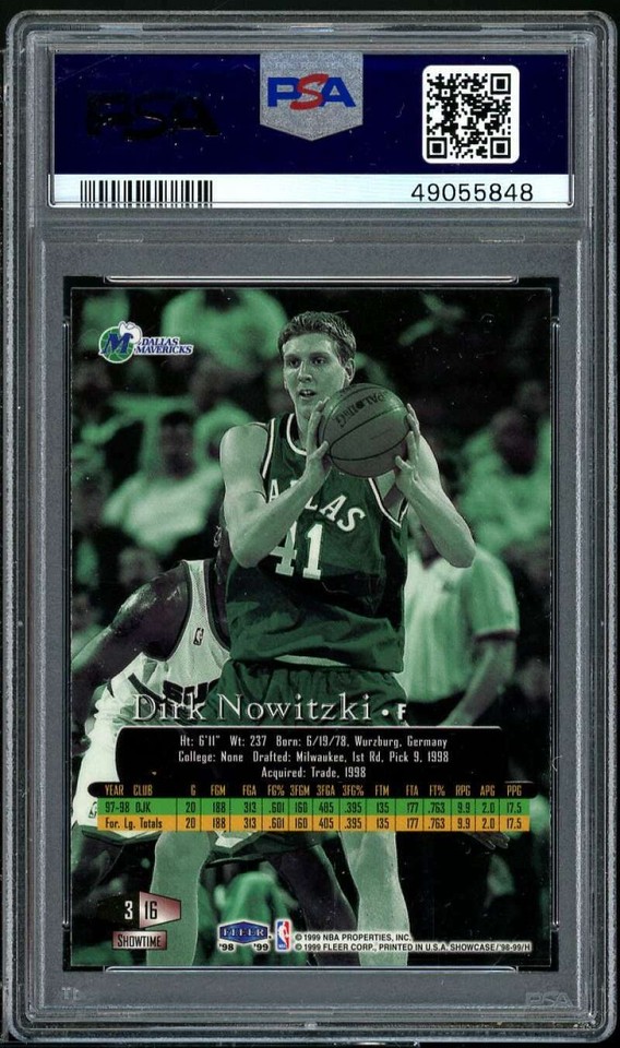 Dirk Nowitzki Rookie Card 1998-99 Flair Showcase Row 3 #16 PSA 7 | eBay