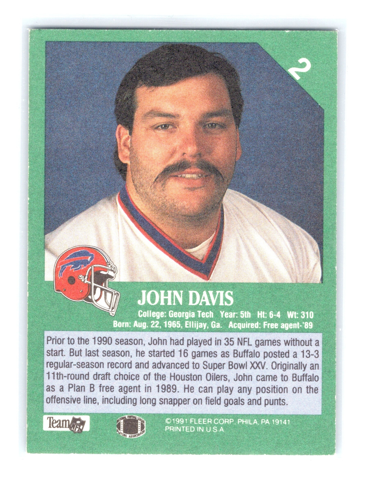 1991 Fleer Football #2 John Davis Buffalo Bills | eBay
