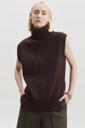 NWT $160 Wool Split Hem Roll Neck Vest in Dark Espresso by Frankie ...