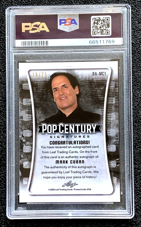 SP /25 AUTO PSA 9 2020 MARK CUBAN METAL POP CENTURY AUTOGRAPH BLUE ...