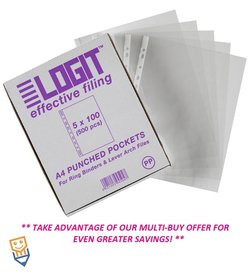 100 Punched Pockets A4 CLEAR PLASTIC Filing Wallets PROTECTIVE SLEEVES ...