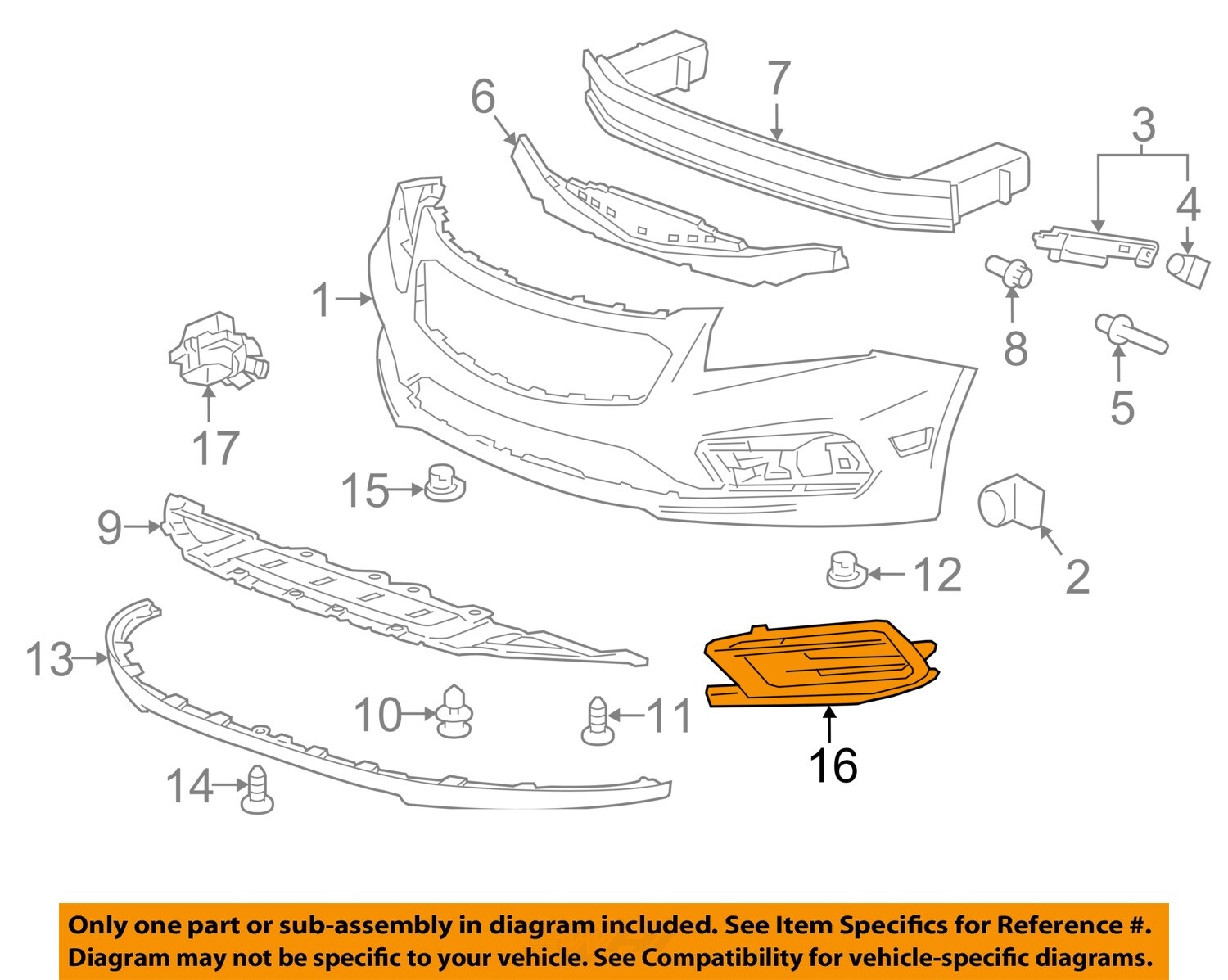 Chevrolet GM OEM 2015 Cruze Front Bumper Grille-Trim Cover Left ...