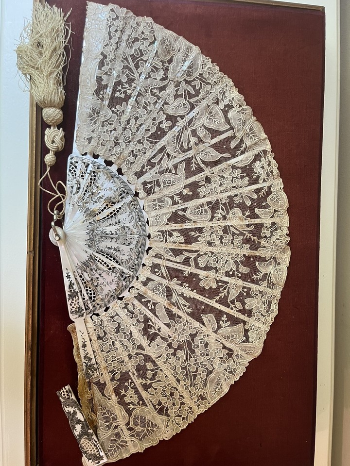 Antique 19th Century Point De Gaze lace mother MOP Pearl silver Hand ...