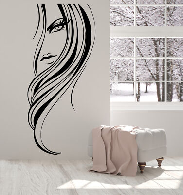 Vinyl Wall Decal Beautiful Girl Face Long Hairstyle Hair Salon Stickers ...