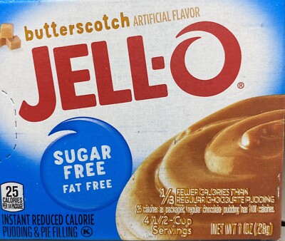 Jello BUTTERSCOTCH SUGAR FREE Instant Pudding & Pie Filling Mix Dessert ...