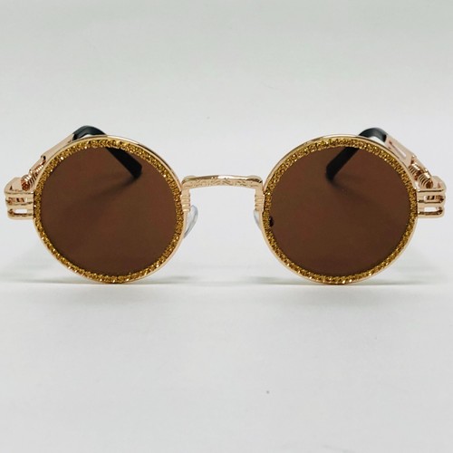 Men Rapper Sunglasses Black Lens Luxury Punk Eye Wear Gold Metal Circle ...