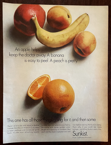 1967 SUNKIST Vintage Print Ad Orange Apple Banana Peach Fruit | eBay