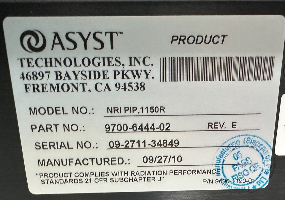 ASYST 9700-6444-02 NRI PIP , 1150R Pod Load Station (4) | eBay