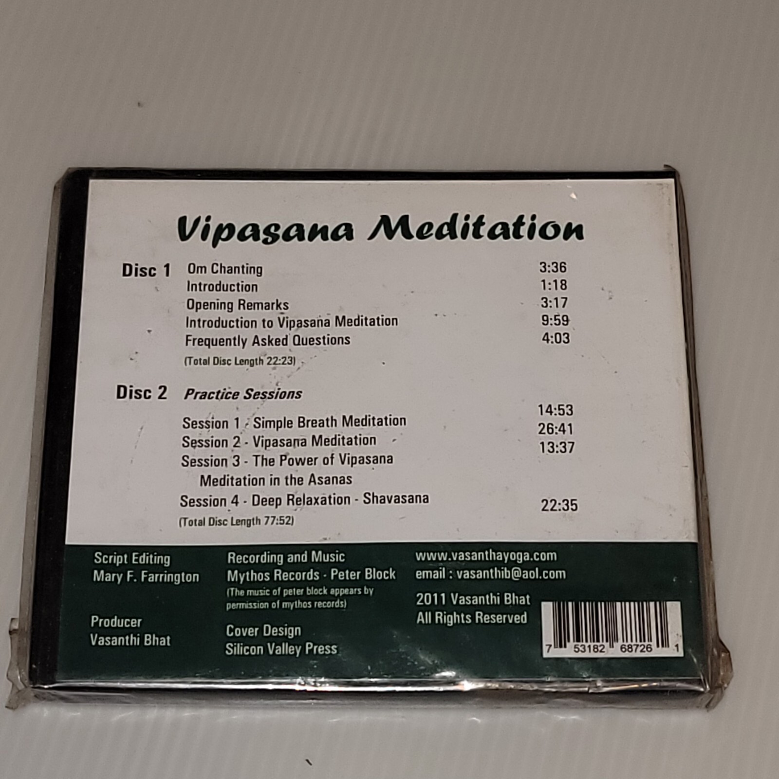 Vipasana Meditation By Vasanthi Bhat CD 2011 | eBay