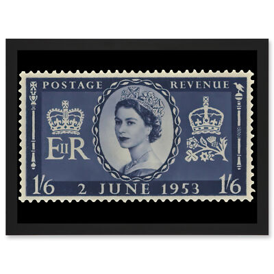 Queen Elizabeth II England UK Coronation Reproduction Stamp 1953 Framed ...
