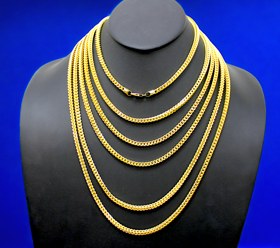 10K Yellow Gold Franco Box Square Chain Necklace Real Gold 2mm-7mm 16 ...