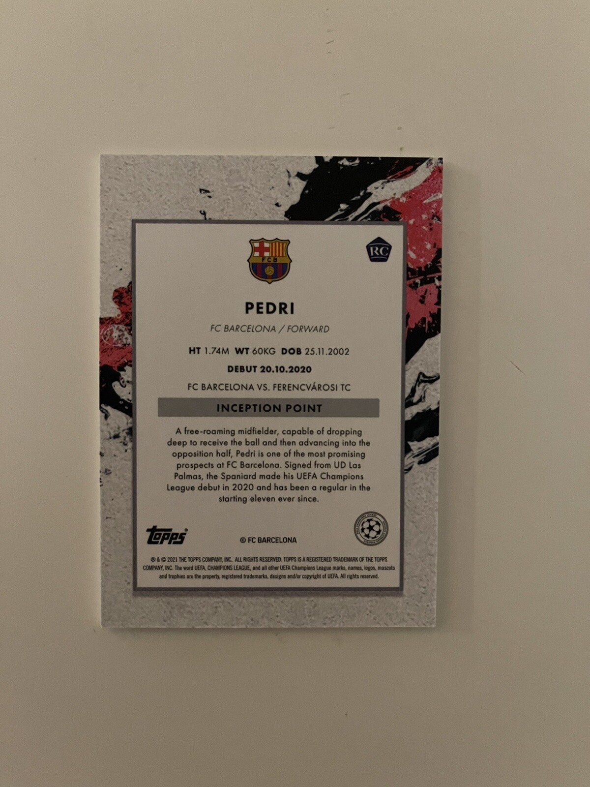 2020-21 Topps Inception UEFA UCL PEDRI RC Green /99 Rookie Barcelona ...