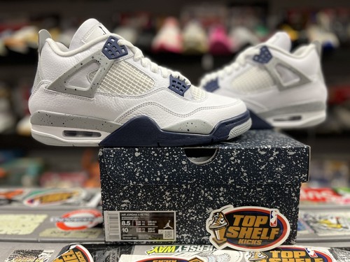 New Air Jordan 4 Midnight Navy 2022 Size 8.5 Rare Retro Authentic White ...