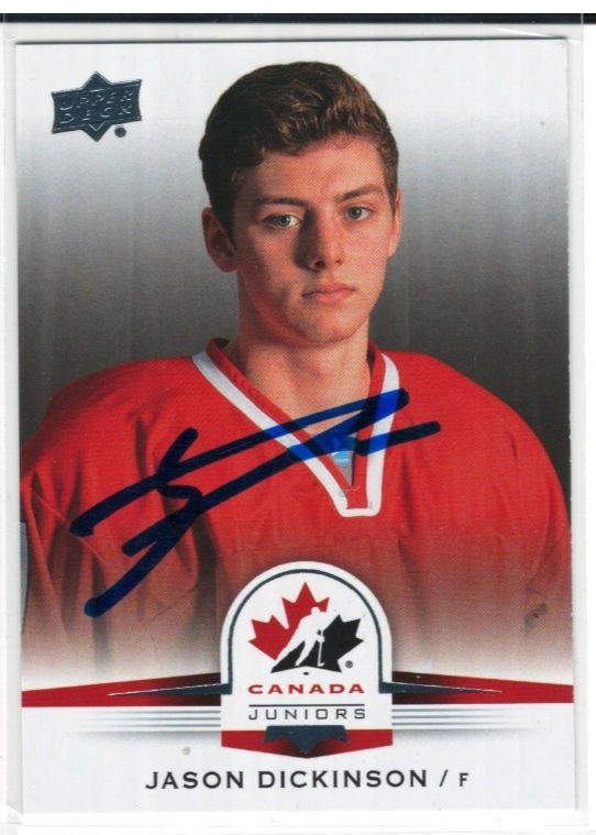 Signed Hockey Card Team Canada Jason Dickinson UD 2014 #12 Chicago ...
