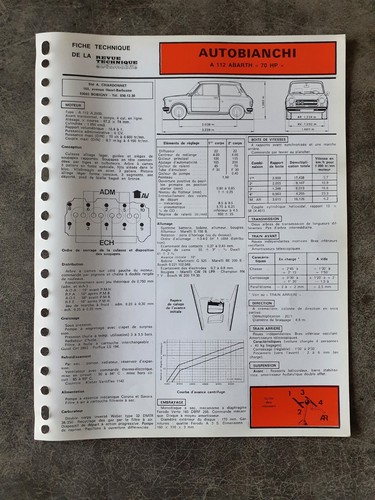 FICHE TECHNIQUE AUTOMOBILE AUTOBIANCHI A 112 | eBay