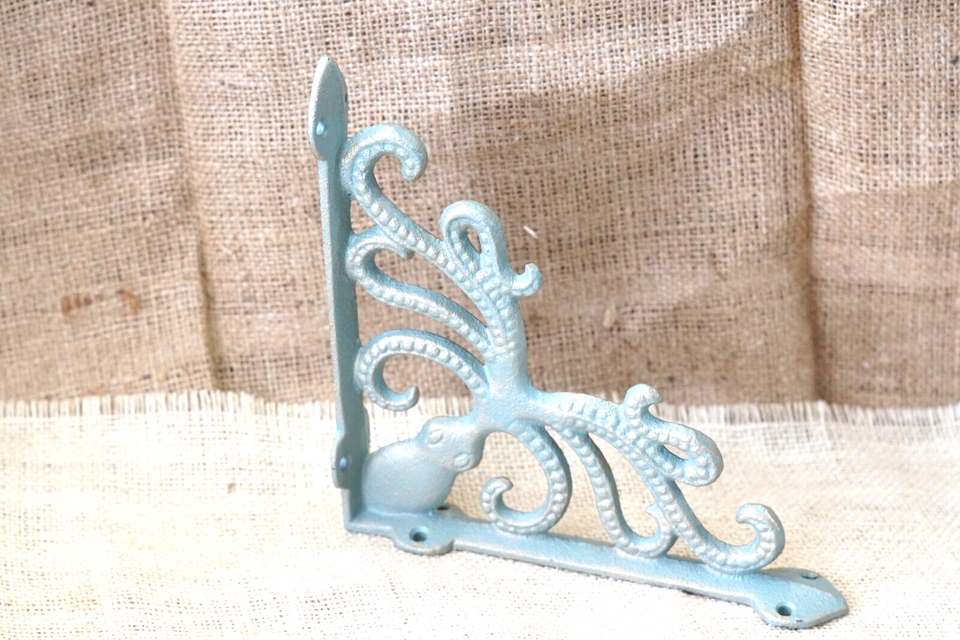 2 Cast Iron Octopus Brackets Nautical Garden Braces Shelf Corbels Ocean ...