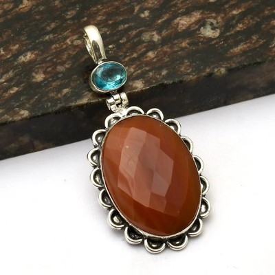 Cat Eye Blue Topaz Gemstone Ethnic Pendant Jewelry Gift For Women 2.8 ...