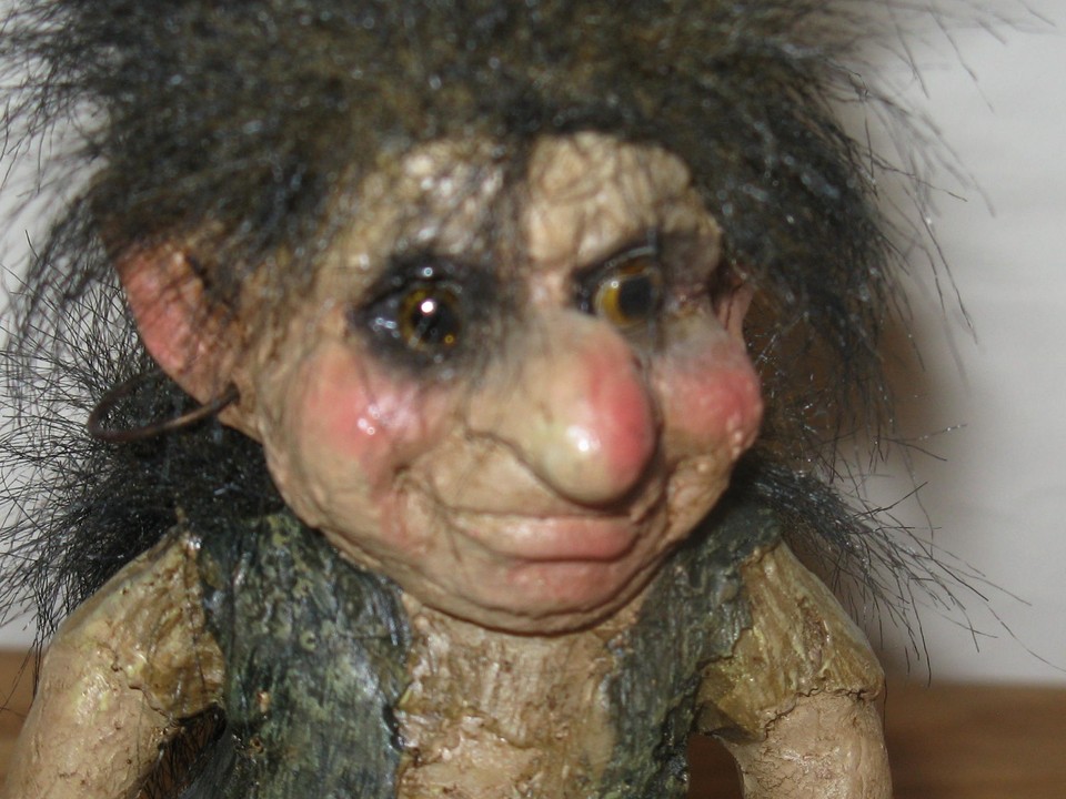 Vintage Nyform Troll Doll Norway 4 3/4" Tall Bushy Hair Big Nose Tail ...