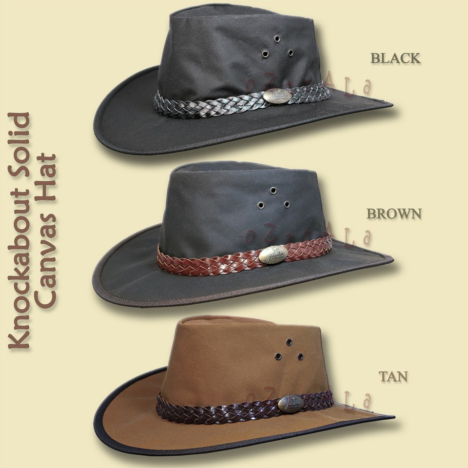 【oZtrALa】 Hat OUTBACK Canvas Cowboy Indiana Jones Black Leather Mens ...