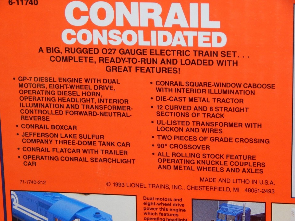 LIONEL 6-11740 CONRAIL CONSOLATED TRAIN SET NEW SEALED IN BOX O-27 ...