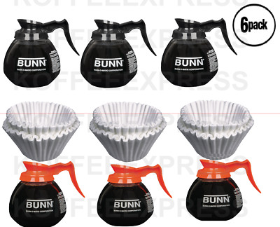 BUNN 64oz COFFEE POTS 3 REGULAR - 3 DECAF & 200 FREE CF12 FILTERS ...