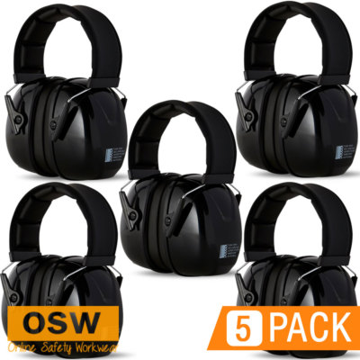 5 X BLACK HEAVY DUTY 32dB CLASS 5 HEARING PROTECTION HEADBAND SAFETY ...