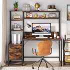 Rustic Computer Desk with Hutch Shelf Gaming Study Writing Table with 2 ...