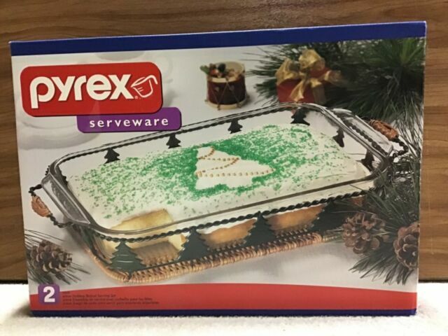 PYREX Limited Edition Holiday Basket Serving Set 13 X 9 X 2 Xmas Tree ...