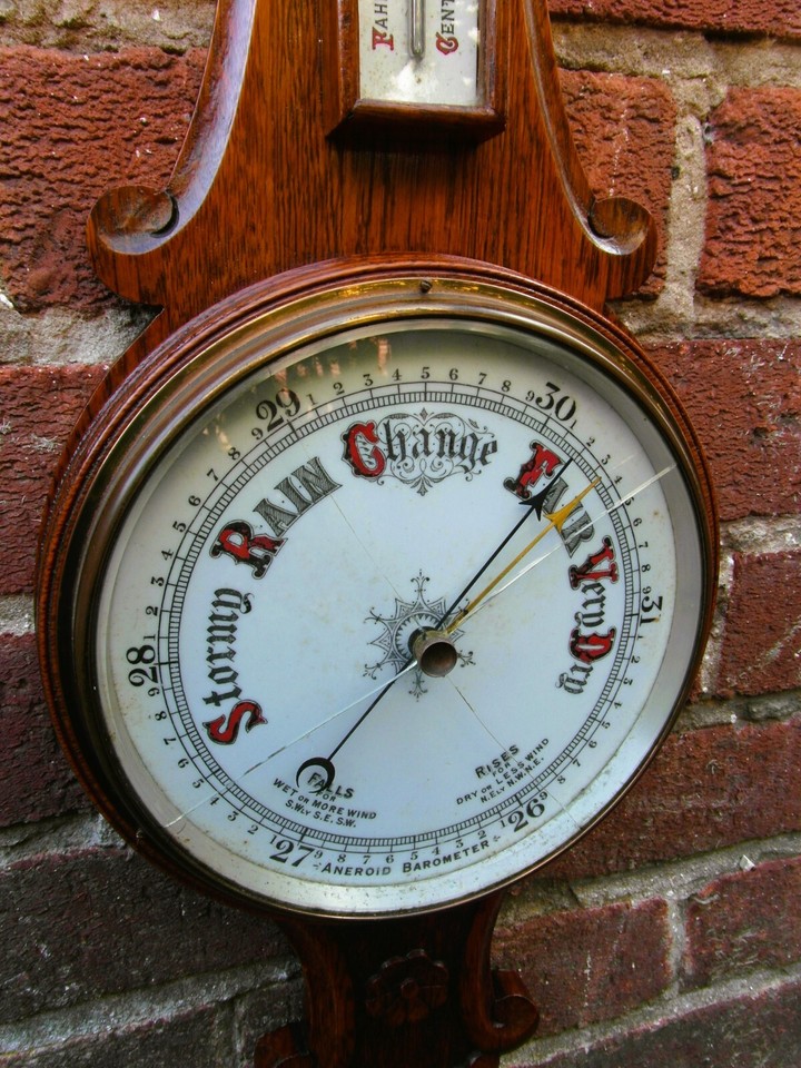 Lovely Solid Oak 1900 Banjo Barometer - Broke Glass - Works Well ...