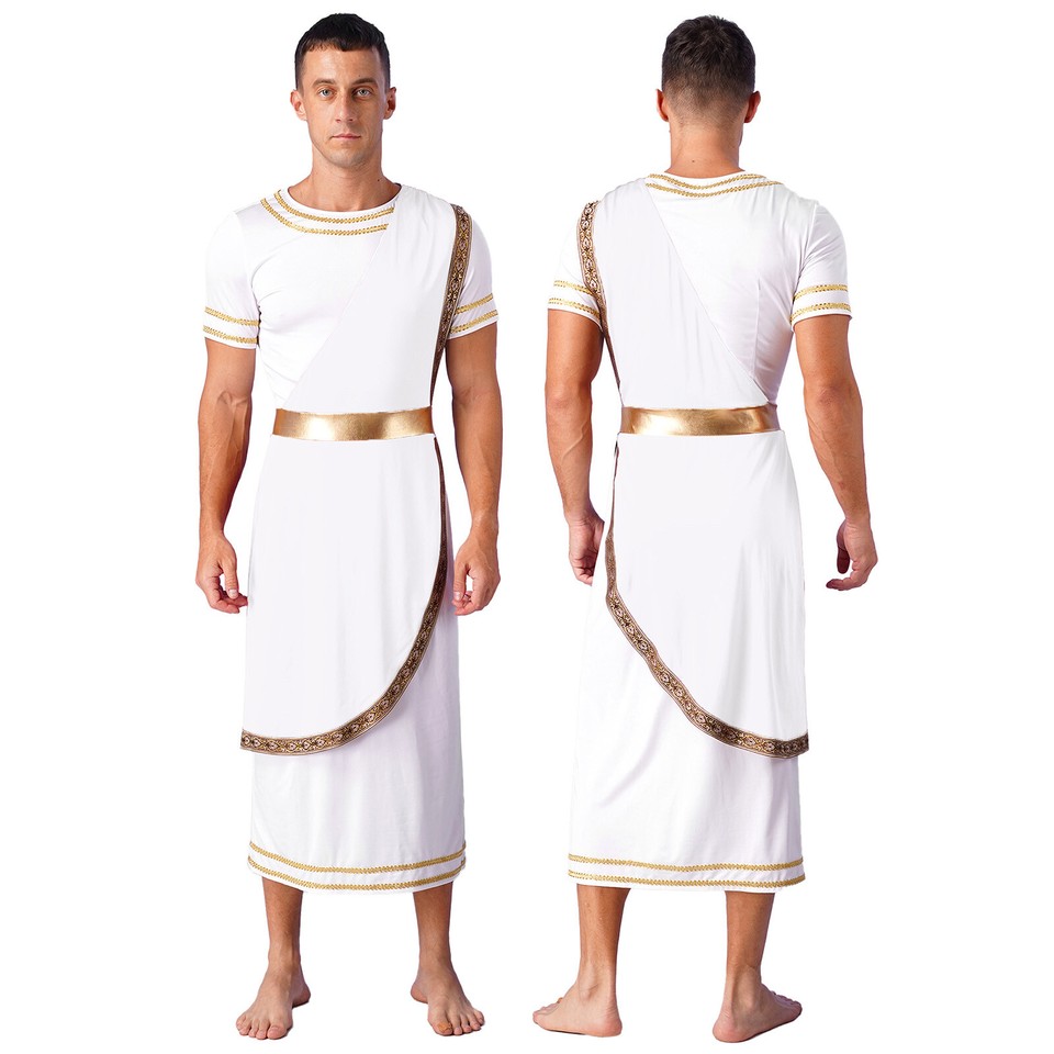 US Men Toga Greek God Costume Short Sleeve Roman Cosplay Robe Toga ...