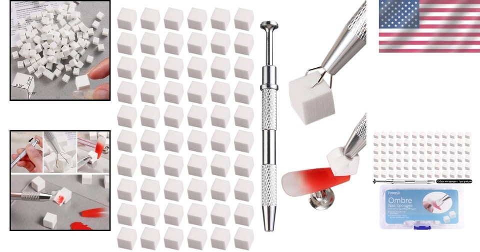 100 Ombre Nail Sponges with Silver Grabbing Pen - Professional Nail Art ...