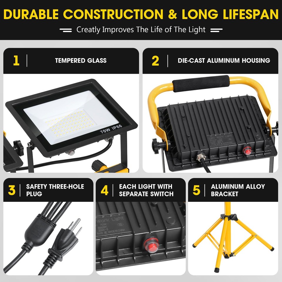 21000Lumen LED Work Lights with Stand - 3 Head Portable Work Light with ...