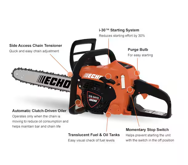 ECHO 14 in. 34.4 cc Gas 2-Stroke Rear Handle Chainsaw with Automatic ...