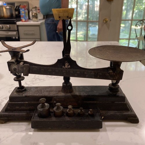 Antique Cast Iron Henry Troemner Apothecary Balance Scale With Brass ...