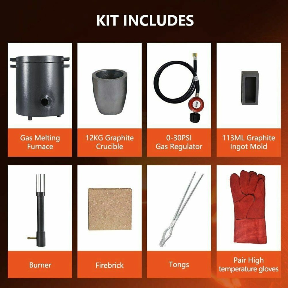 12KG Gas Metal Melting Furnace Propane Gold Silver Copper Smelter ...